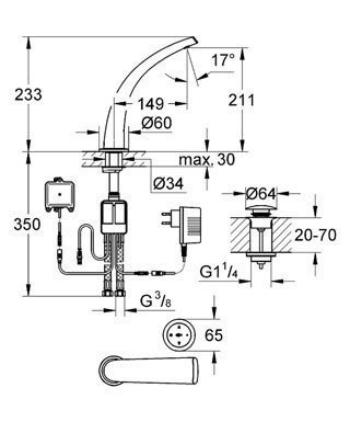 GROHE Ondus 36043 KS0 Электронный смеситель для раковины (цвет черный ...
