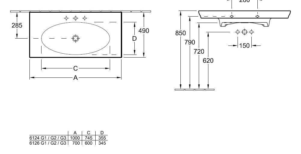 Раковина 6126G1R1 VILLEROY&BOCH LA BELLE, 700х490 мм, в магазине ...