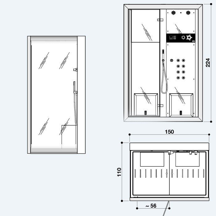 Jacuzzi Frame IN2 9448273A Душевая кабина угловая с термостатом 150*110 ...
