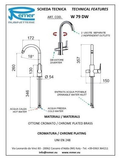 Remer Winner W79DW Высокий смеситель для кухни с функцией подачи ...