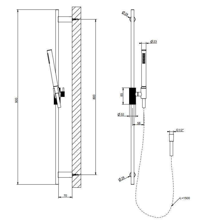 Gessi Inverso Rigato 63584.735 Душевой гарнитур (бронза полированная ...