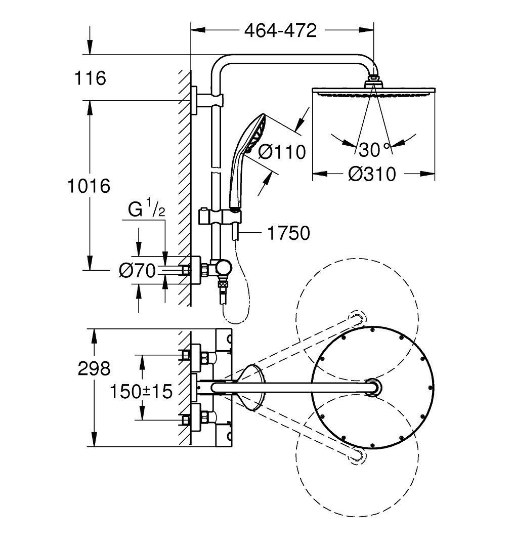 Grohe Euphoria System 310 26075000 Душевая система с термостатом (хром ...