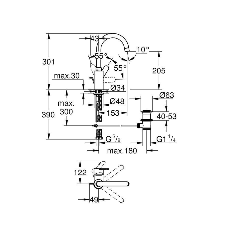 GROHE Eurostyle Cosmopolitan 23043002 - Высокий смеситель для раковины ...