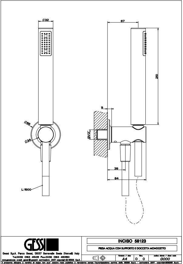 Gessi INCISO 58123 727 Душевой гарнитур (латунь шлифованная), купить в ...