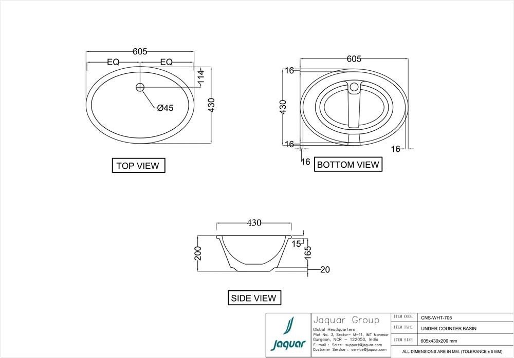 Jaquar Continental CNS-WHT-705 Раковина встраиваемая снизу 60*43 см ...