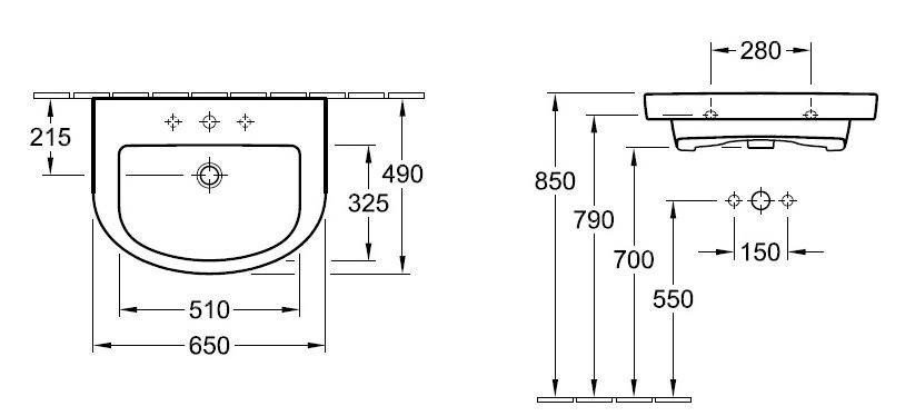 Раковина 7114FA01 VILLEROY&BOCH SUBWAY 2.0, 650х490 мм, в магазине ...