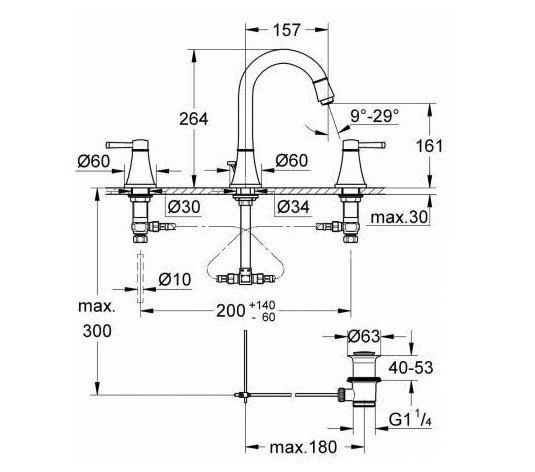 GROHE Grandera 20389A00 Смеситель для раковины на 3 отверстия (графит ...
