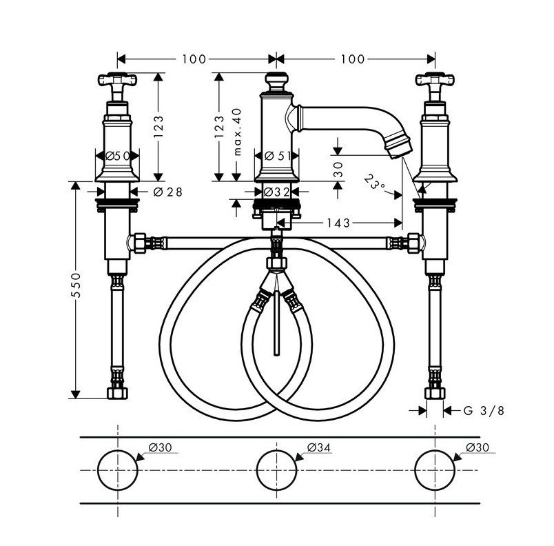 AXOR Montreux 16536000 Смеситель для раковины на три отверстия (хром ...