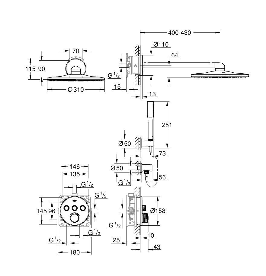 Grohe SmartControl 34709000 Душевая система скрытого монтажа (хром ...