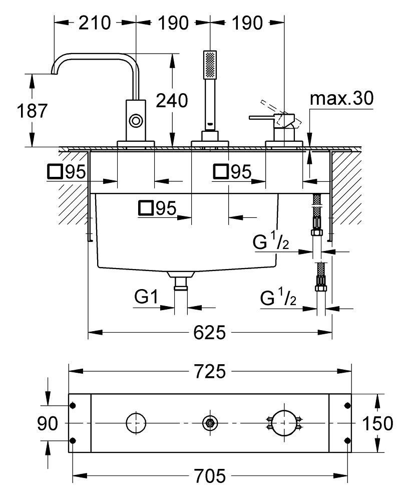 GROHE Allure 19316000 - Смеситель на борт ванны | на три отверстия ...
