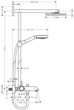 Душевая система 27102 000 Hansgrohe Raindance Showerpipe 240, в ...