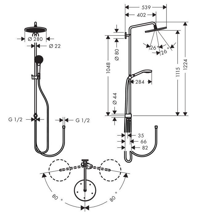 Душевой набор 26793000 Hansgrohe Croma Select S Reno (хром), купить в ...