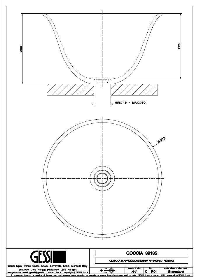 Gessi Goccia 39135 519 Раковина накладная (в отделке серебро), в ...