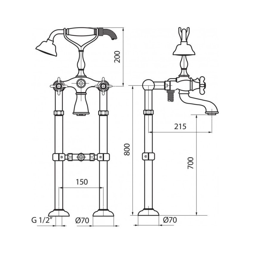 Webert Ottocento OT720801010 Напольный смеситель для ванны (золото), в магазине сантехники ...