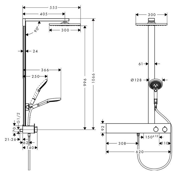 Душевая система с термостатом 27363000 Hansgrohe Raindance E (хром ...