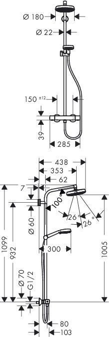 Hansgrohe Crometta 160 1jet Showerpipe 27264400 Душевая система (хром ...