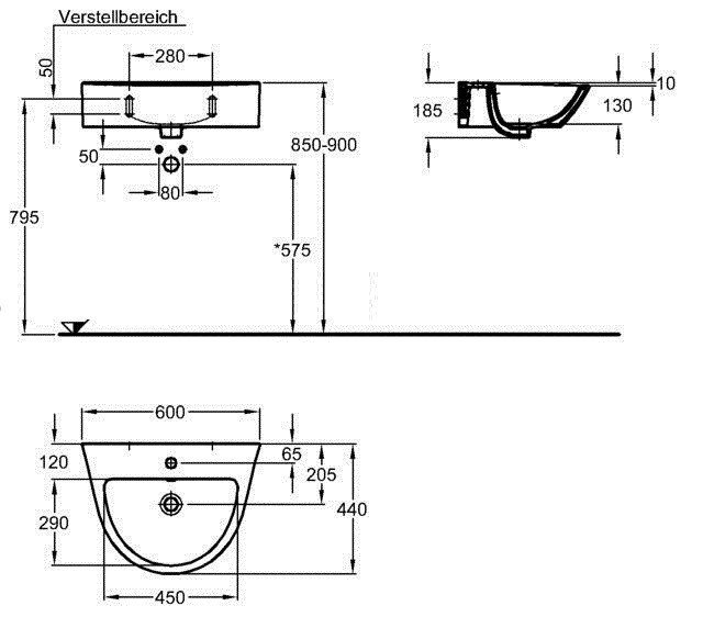 KERAMAG Flow 250960 Раковина подвесная на 60 см, в интернет-магазине ...
