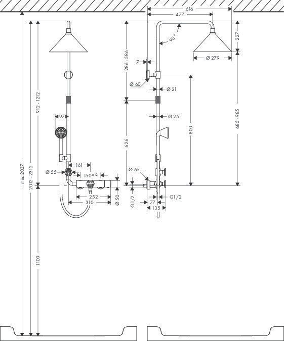 Hansgrohe Axor Showerpipe Front 26020000 Душевая система с термостатом ...