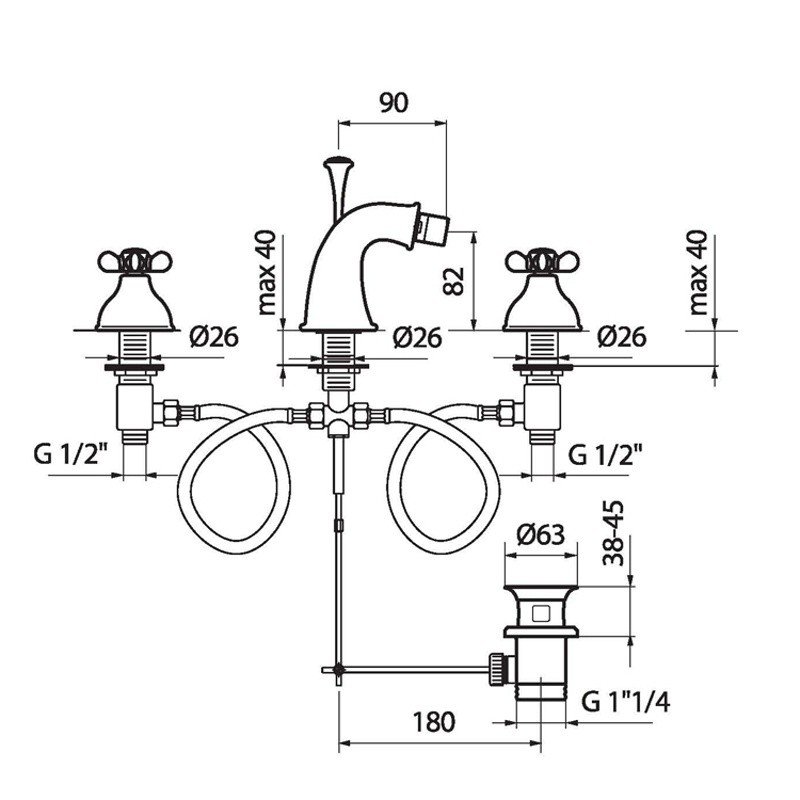 Webert Ottocento OT710202015 Смеситель для биде на три отверстия (хром), в магазине сантехники ...