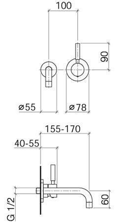 Настенный смеситель для раковины 36 810 625 Dornbracht Meta.02, в ...