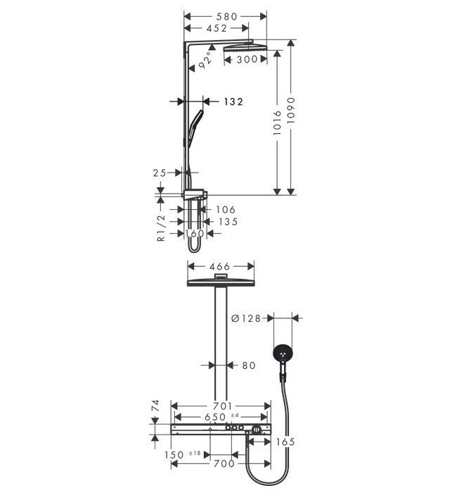 Душевая система с термостатом 27028400 Hansgrohe Rainmaker Select ...