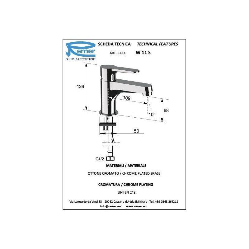 REMER Winner W11S Смеситель для раковины (хром) , в магазине сантехники ...
