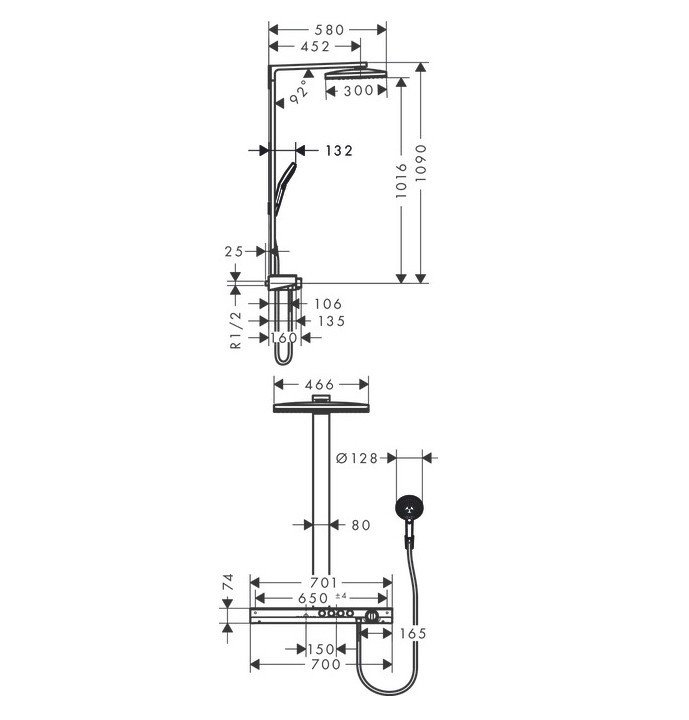 Душевая система с термостатом 27029400 Hansgrohe Rainmaker Select ...