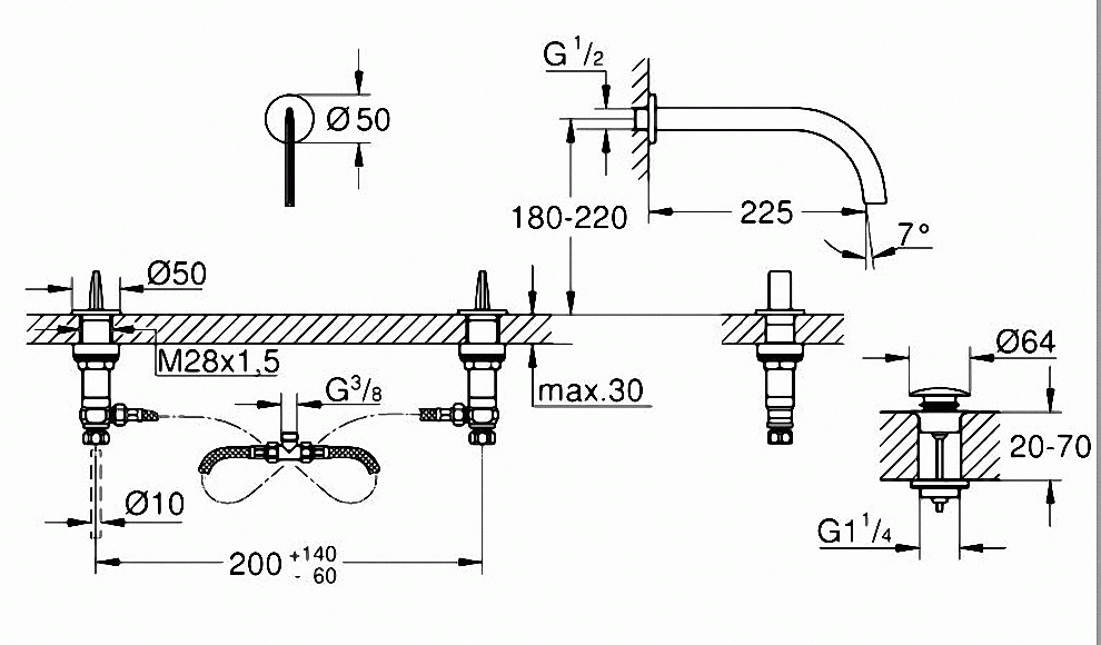 GROHE Icon 3D Atrio 20614SD0 Настенный смеситель для раковины, в ...