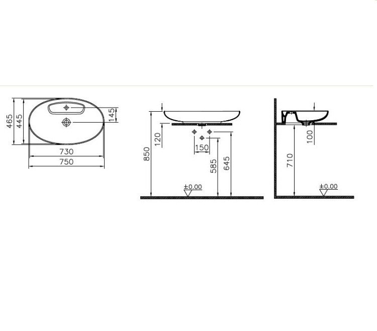 VITRA Memoria 5881B403-0563 Раковина накладная 75*46 см (белый ...