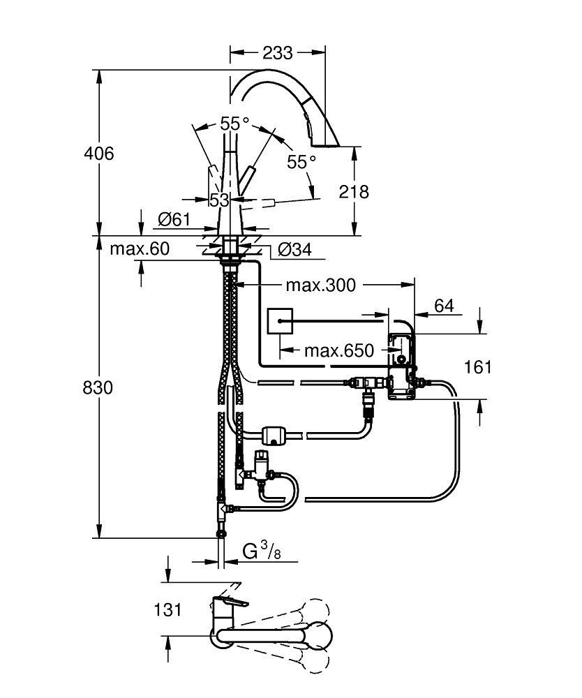 GROHE Touch Zedra 30219002 Высокий сенсорный смеситель кухни, в ...