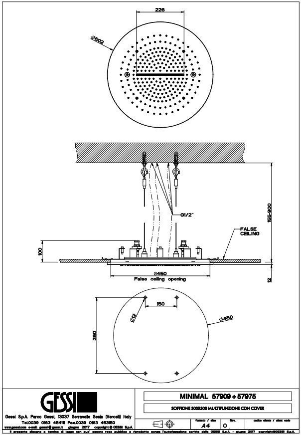 Gessi INCISO 57975 238 Потолочная душевая система (внешняя часть), в ...
