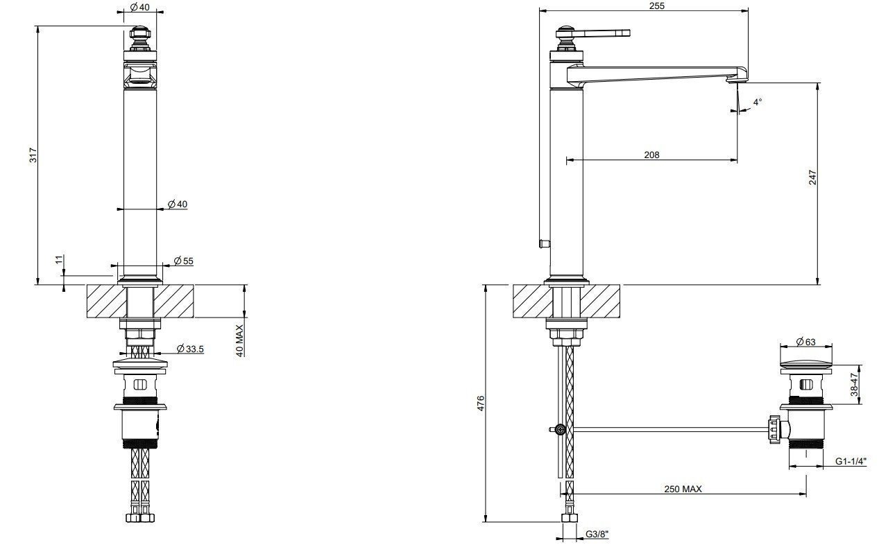 GESSI Venti20 65003.707 Высокий смеситель для раковины (чёрный хром ...