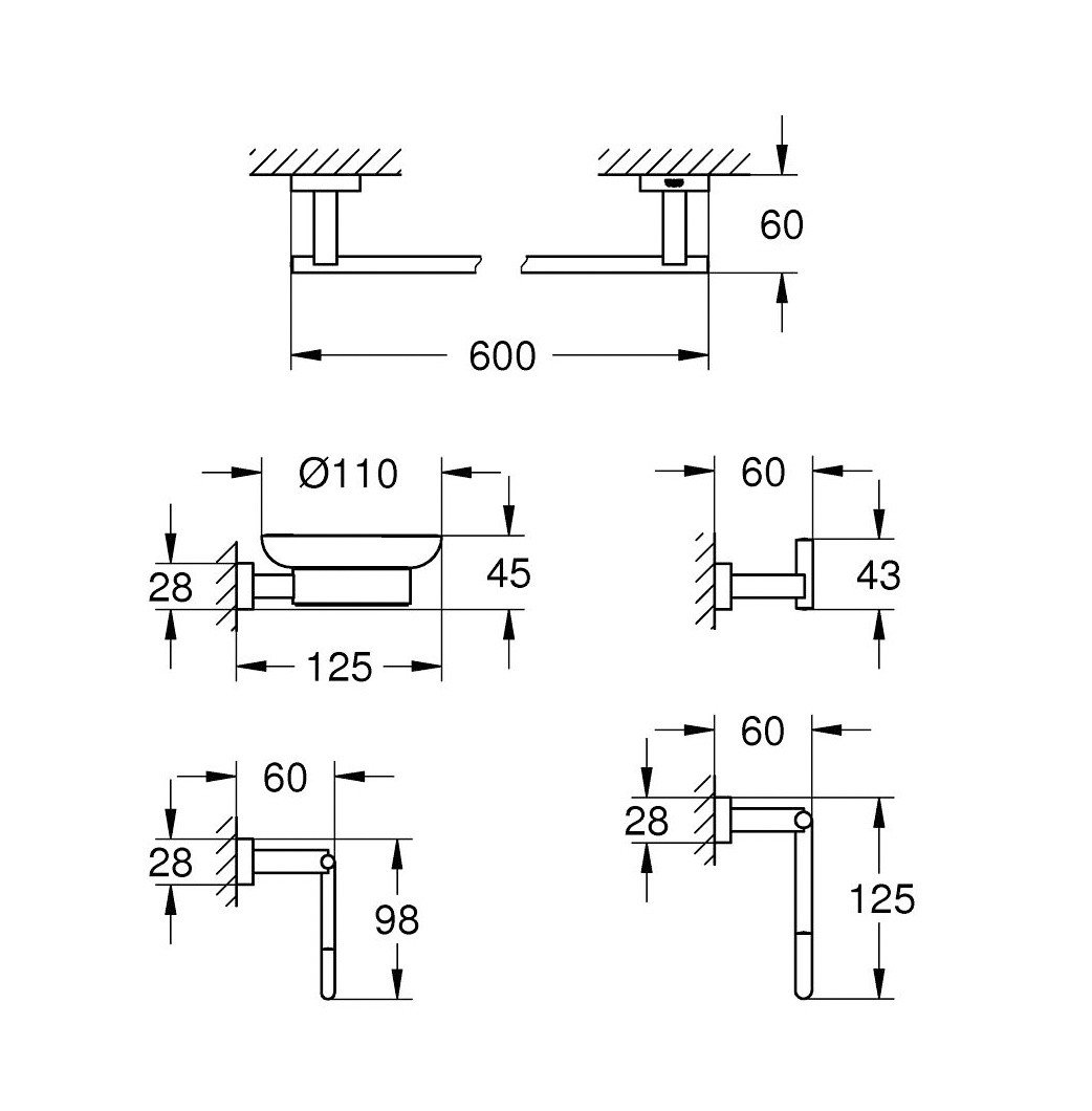 GROHE Essentials Cube 40758001 - Набор аксессуаров для ванной комнаты и ...