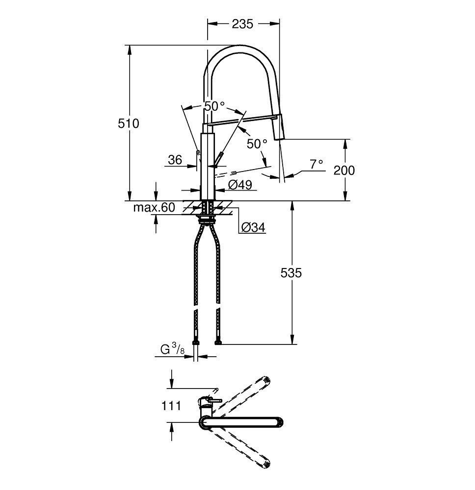 Высокий смеситель для кухни с выдвижной лейкой 31491000 Grohe Concetto ...