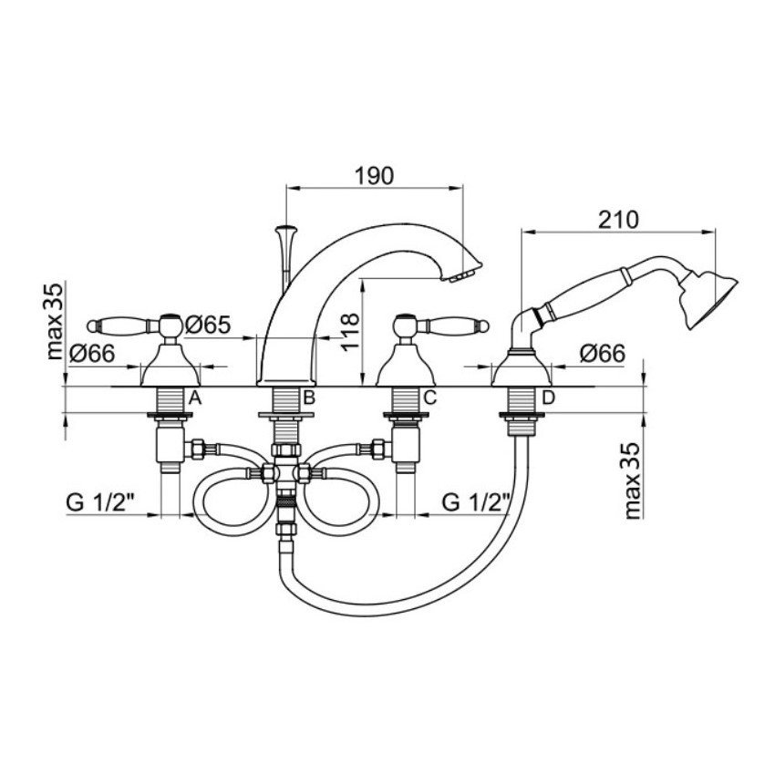 Webert Dorian DO730101010 Смеситель на борт ванны (золото), в магазине сантехники Сантехмаг.Ру