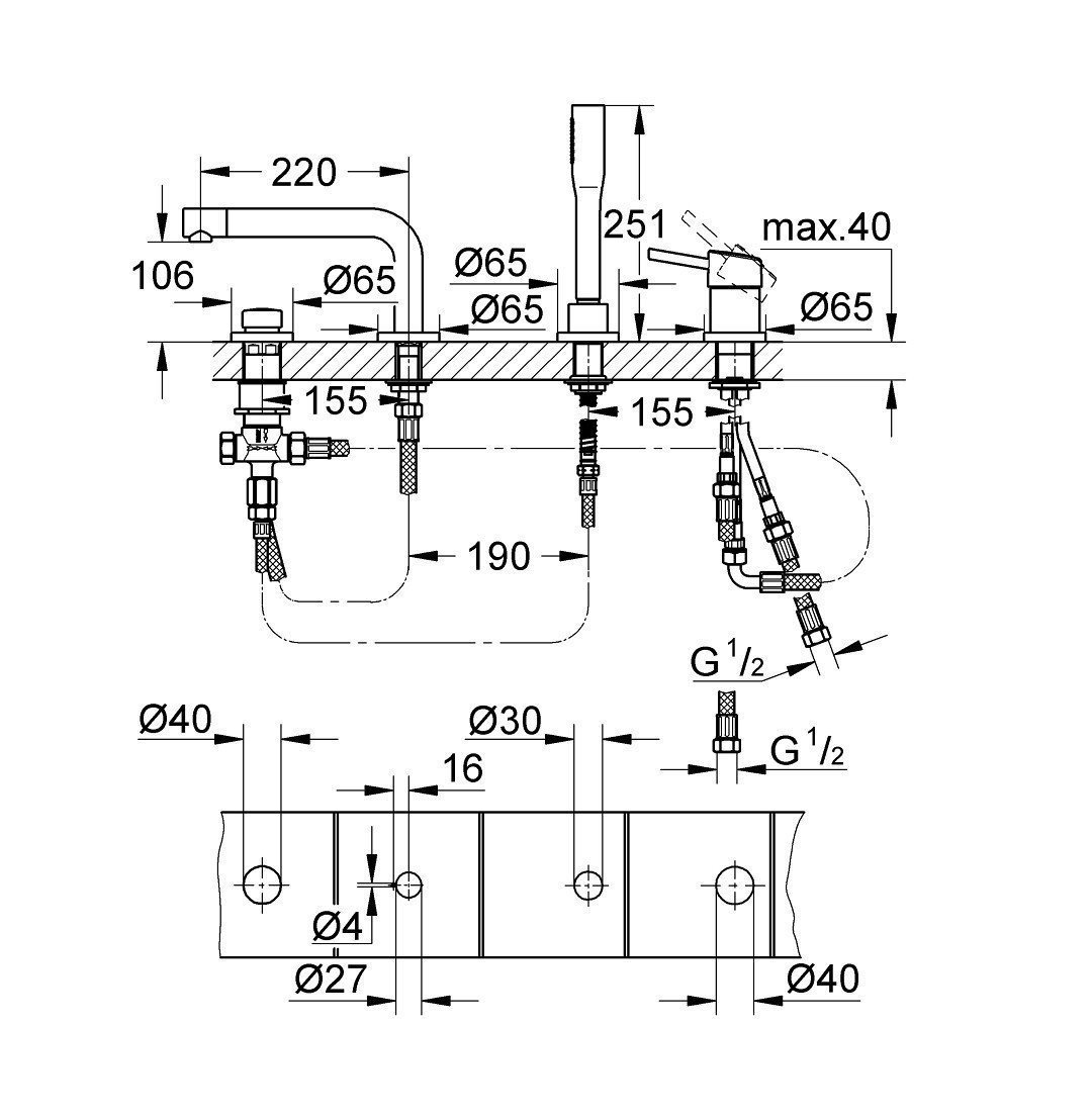 Смеситель на борт ванны на 4 отверстия 19576002 Grohe Concetto (хром ...
