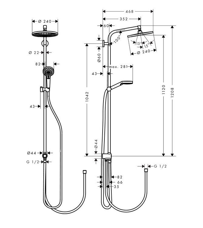 Душевой набор 27270000 Hansgrohe Crometta S Showerpipe EcoSmart 240 ...