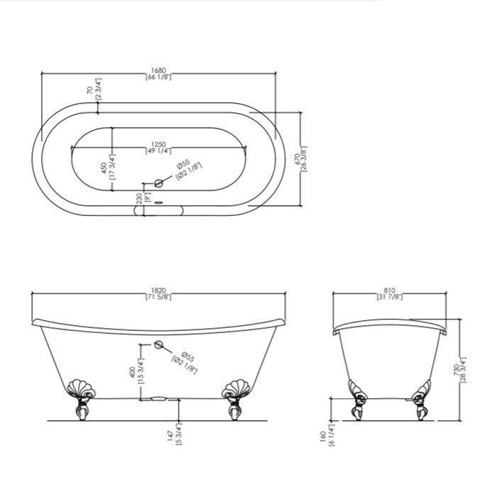 Devon&Devon Admiral 2MRADMIRALCRDD Ванна свободностоящая на ножках 182*81 см (белый), в магазине ...