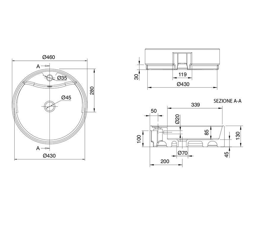 Scarabeo THIN-LINE 8029/D Раковина полувстраиваемая 46 см (белый ...