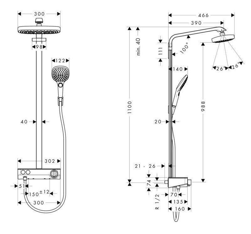 Душевая система с термостатом 27283400 Hansgrohe Raindance Select E ...