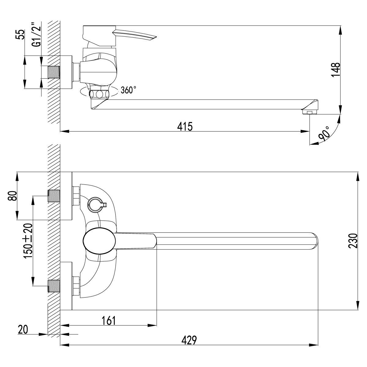 Lemark Atlantiss LM3217C - Смеситель для ванны с поворотным изливом ...