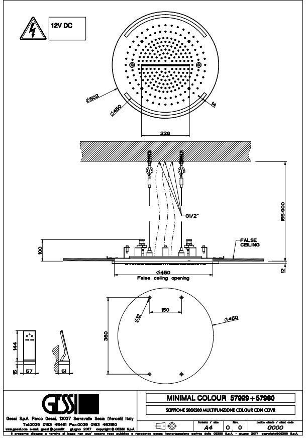 Gessi INCISO 57980 238 Потолочная душевая система (внешняя часть), в ...