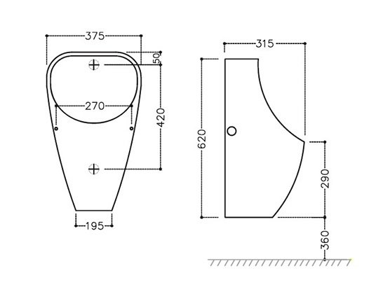 Jaquar URS-WHT-13253O Писсуар подвесной под скрытый налив, в магазине ...