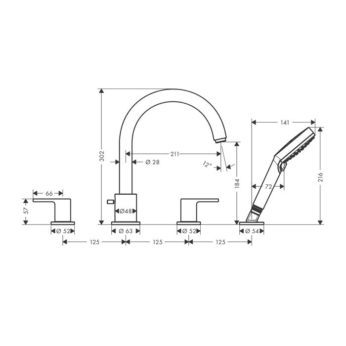 Hansgrohe Vernis Shape 71459000 Смеситель на борт ванны - внешняя часть ...