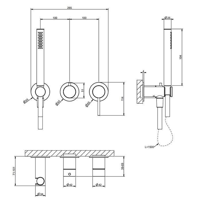 Gessi 316 SHOWER 54039.239 Смеситель для ванны - внешняя часть ...