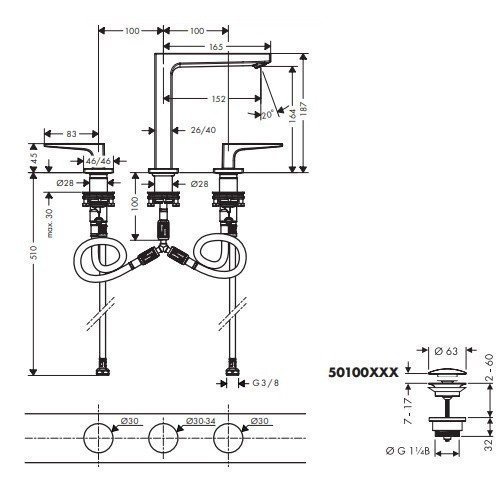 Hansgrohe Metropol 32515340 Смеситель для раковины на 3 отверстия, в ...