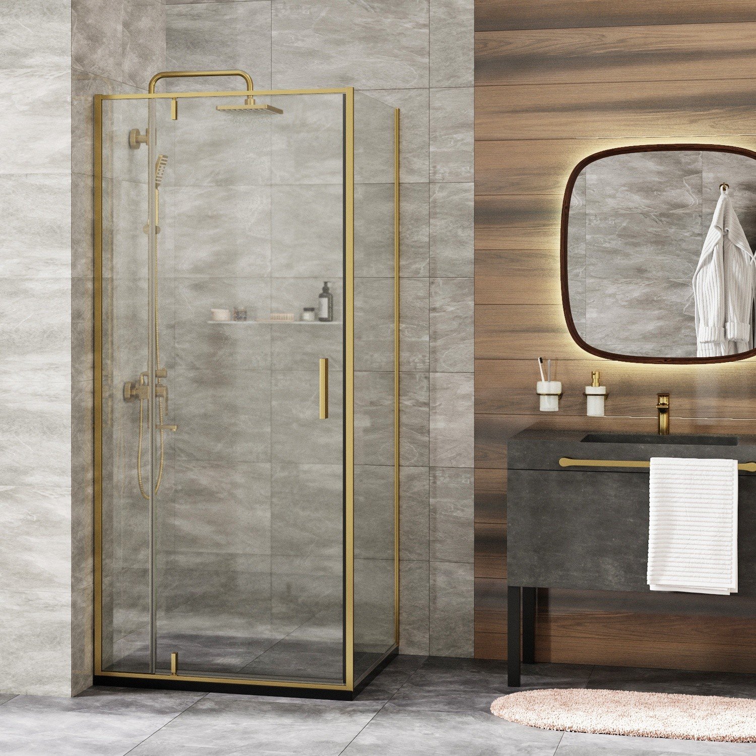 WasserKRAFT Aisch 55P03 Душевой уголок 900*900*2000 мм (золото матовое ...