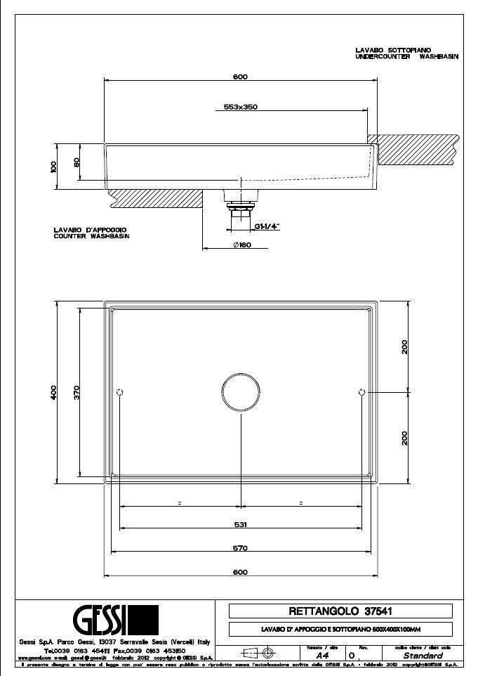 Gessi Rettangolo 37541 516 Раковина накладная (белый), в магазине ...