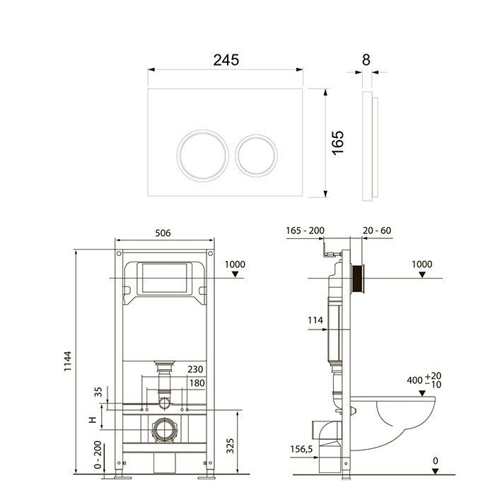 TECEspring S955102 Инсталляция для подвесного унитаза 4 в 1 с клавишей смыва (черный матовый), в ...