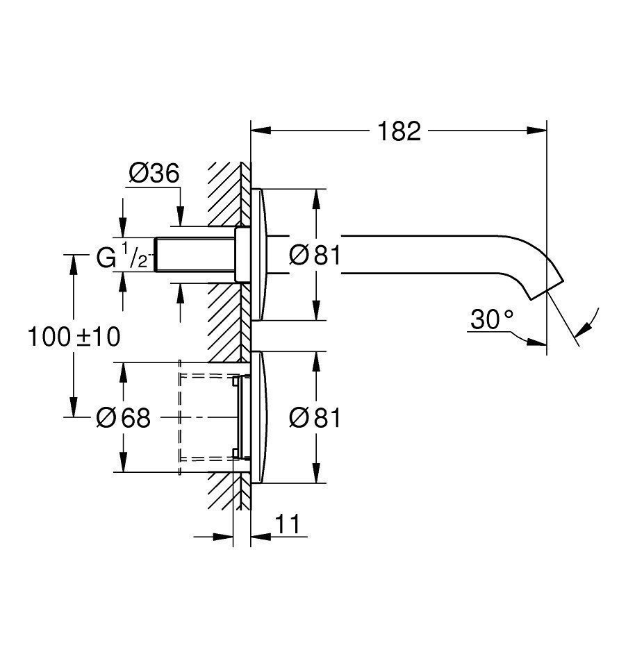 Настенный бесконтактный смеситель для раковины 36447000 Grohe Essence E ...